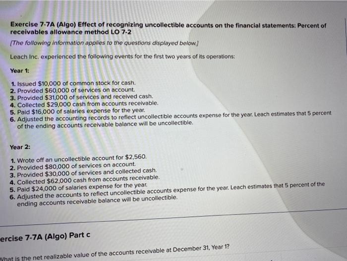 Solved Exercise 7-7A (Algo) Effect of recognizing | Chegg.com