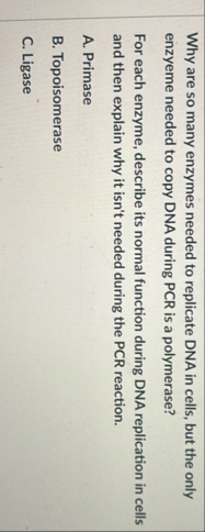 Solved Why are so many enzymes needed to replicate DNA in | Chegg.com