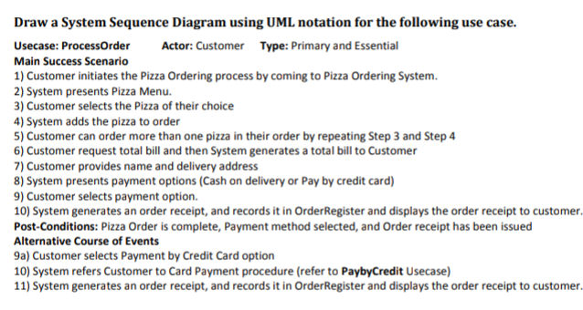 Solved Draw a System Sequence Diagram using UML notation for | Chegg.com