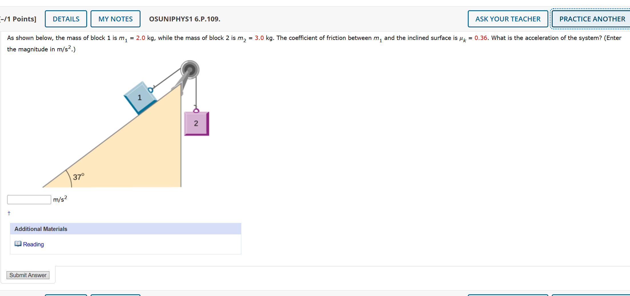 Solved -/1 ﻿Points]OSUNIPHYS1 6.P.109.As shown below, the | Chegg.com
