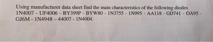 Solved Using manufacturer data sheet find the main | Chegg.com