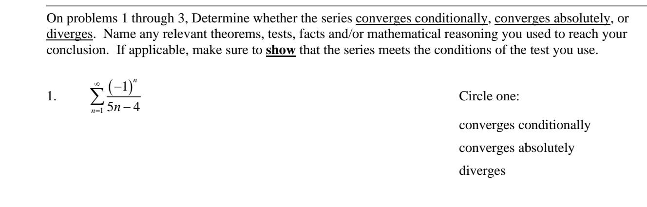 Solved On problems 1 through 3, Determine whether the series | Chegg.com