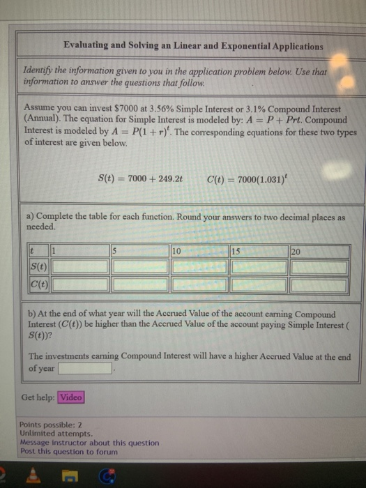 Solved Evaluating and Solving an Linear and Exponential | Chegg.com