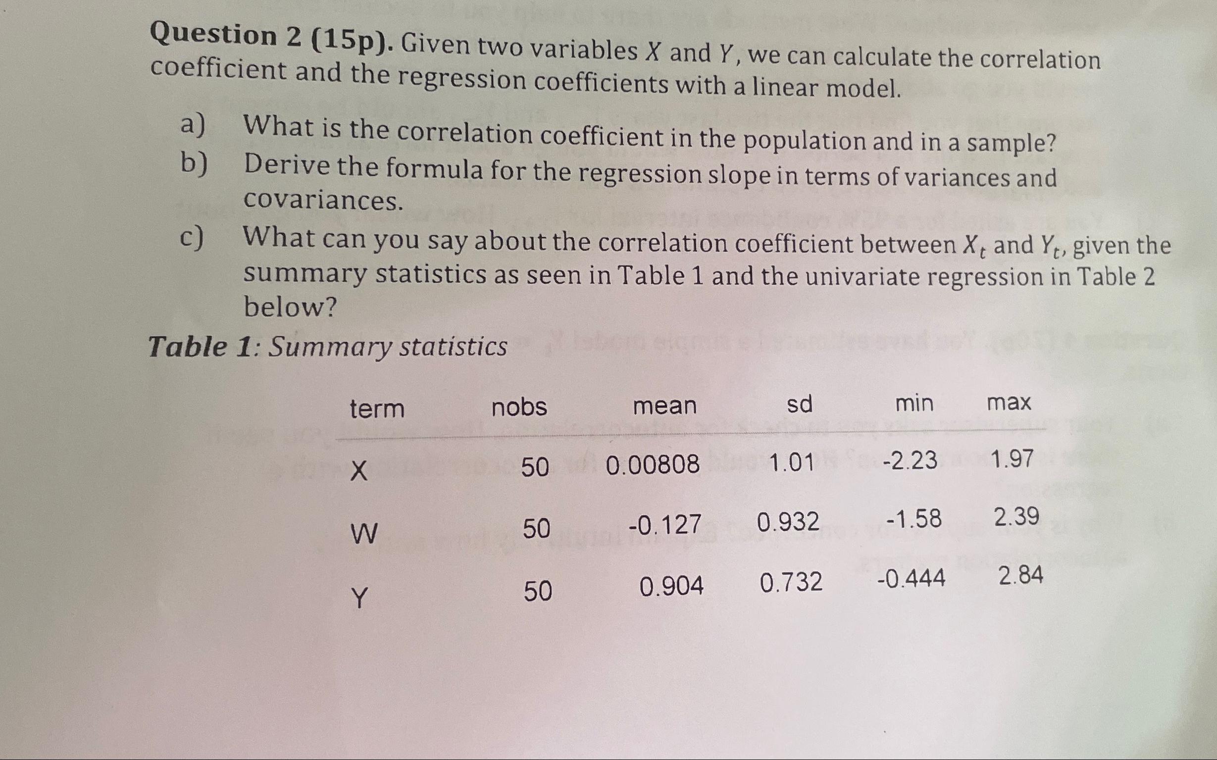 Given two variables x ﻿and Y, ﻿we can calculate the | Chegg.com