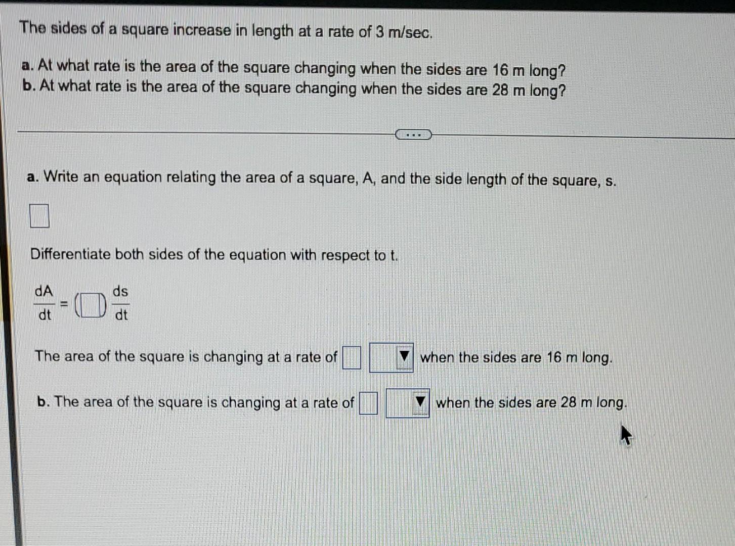 Solved The sides of a square increase in length at a rate of | Chegg.com
