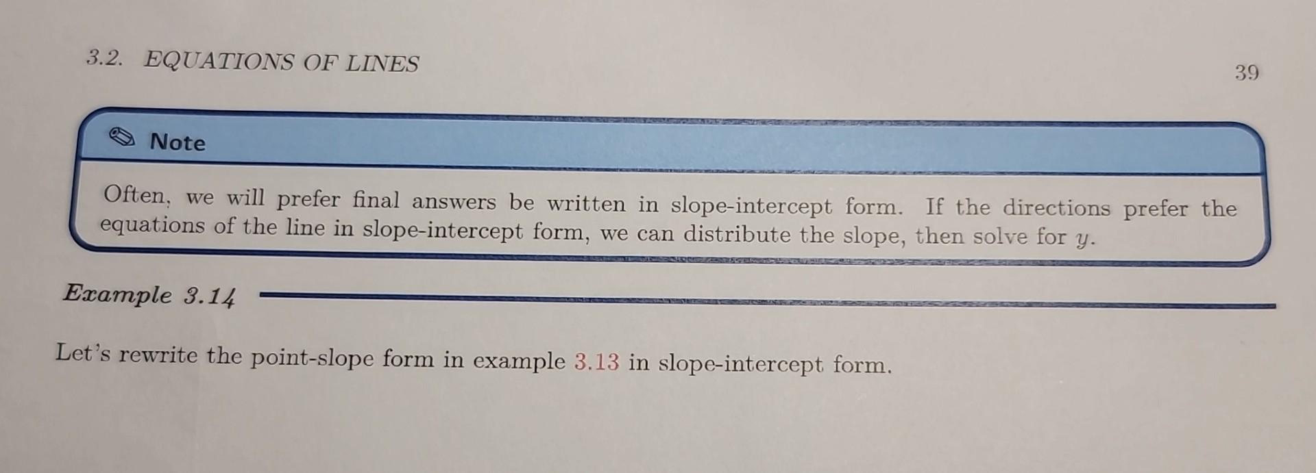 Let's rewrite the point-slope form in example 3.13 in | Chegg.com