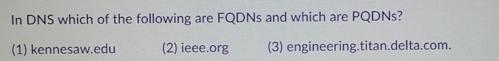 Solved In DNS which of the following are FQDNs and which are | Chegg.com