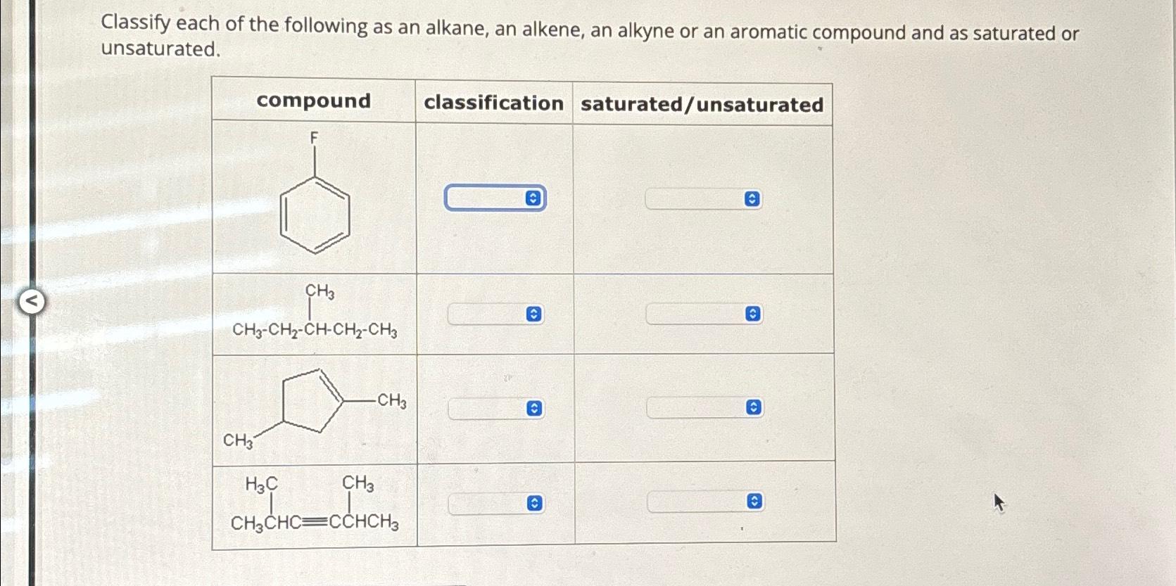 Solved Classify each of the following as an alkane, an | Chegg.com