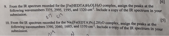 Solved For the Compound [Fe(HEDTA)H2O].H2O, assign the peaks | Chegg.com