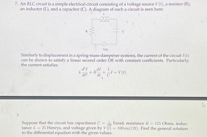 Solved An RLC circuit is a simple electrical circuit | Chegg.com