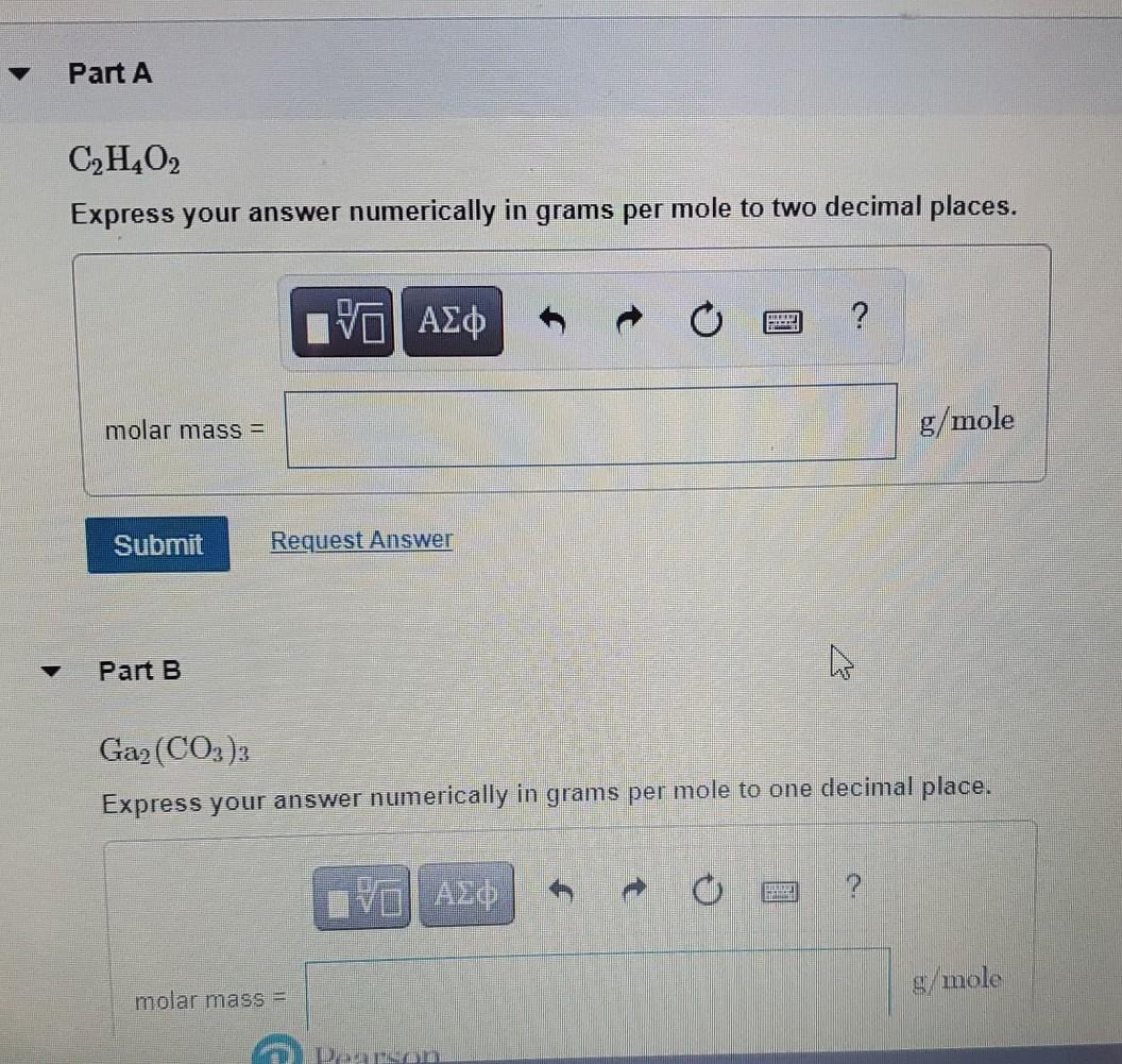 Solved Part A C2H4O2 Express your answer numerically in | Chegg.com