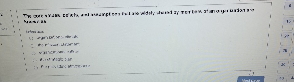 Solved The core values, beliefs, and assumptions that are | Chegg.com