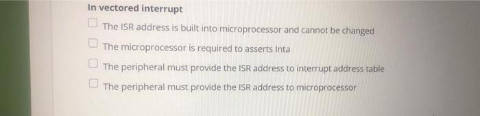 Solved In vectored interrupt The ISR address is built into | Chegg.com