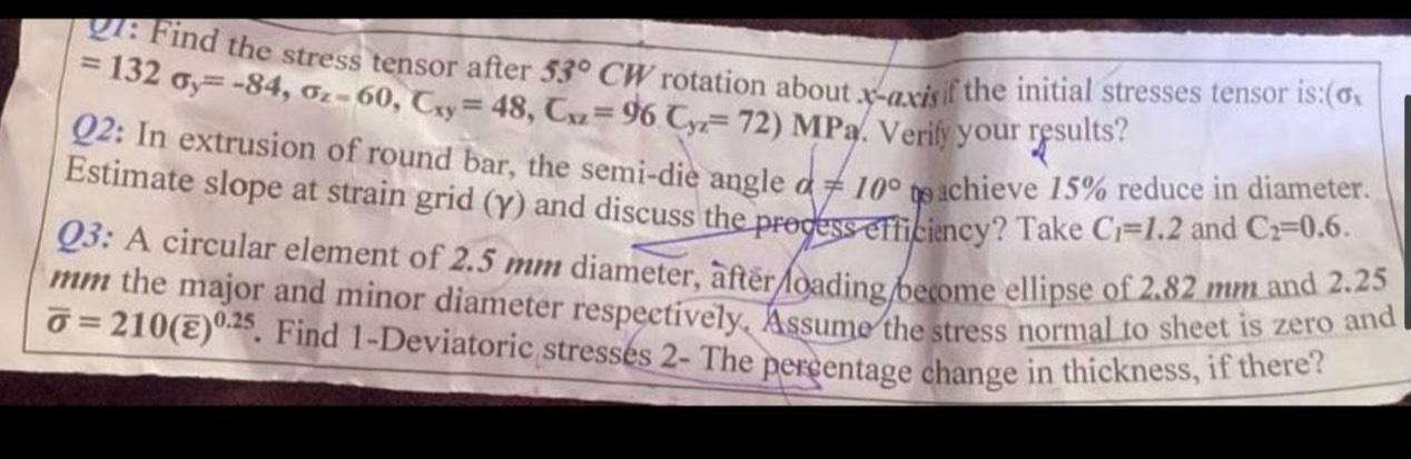 Solved Q1: Find the stress tensor after 53°CW ﻿rotation | Chegg.com