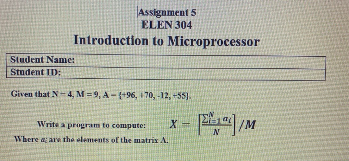 Solved Assignment 5 ELEN 304 Introduction to Microprocessor | Chegg.com