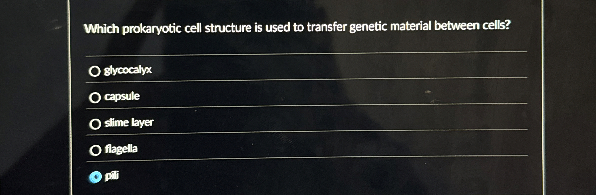 Solved Which prokaryotic cell structure is used to transfer | Chegg.com