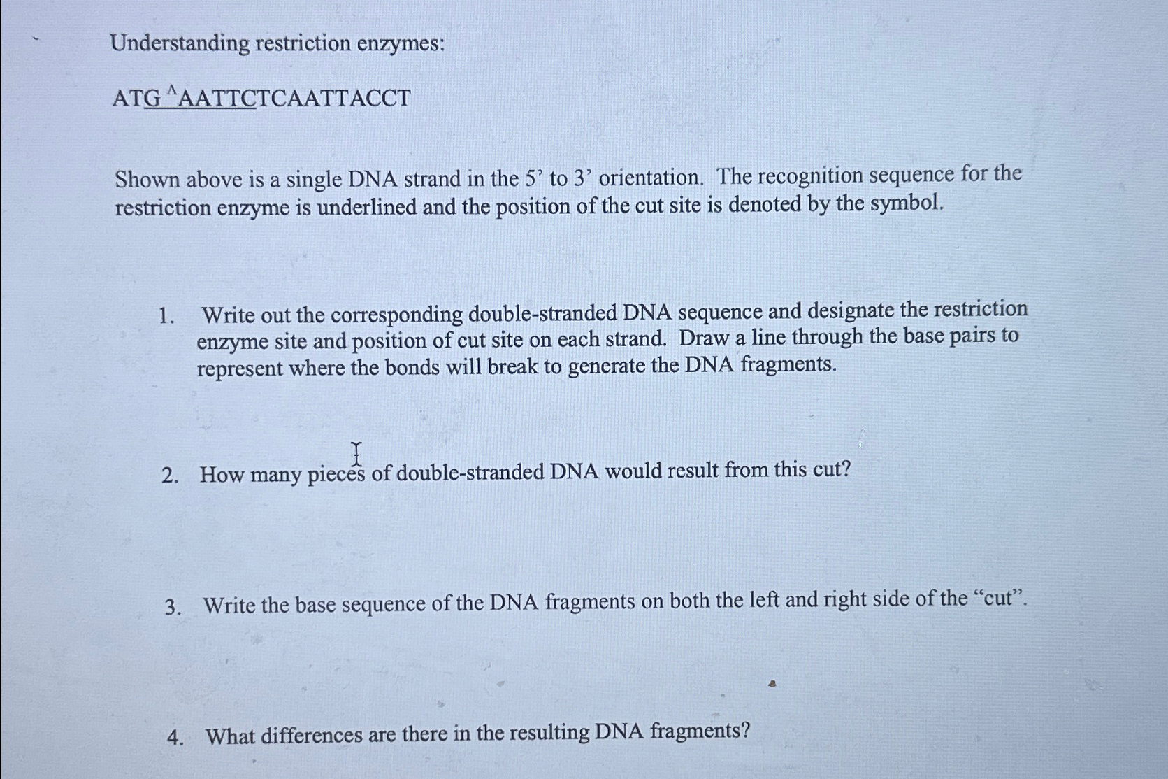 Understanding restriction enzymes:ATG ?? | Chegg.com
