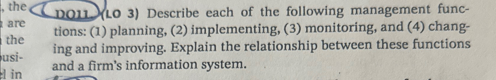 Solved the Cnow (LO 3) ﻿Describe each of the following | Chegg.com