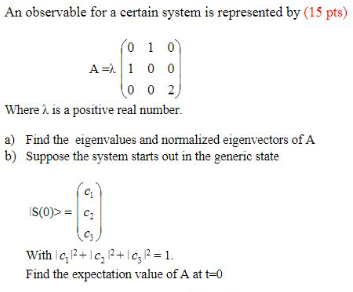 Solved An observable for a certain system is represented by | Chegg.com