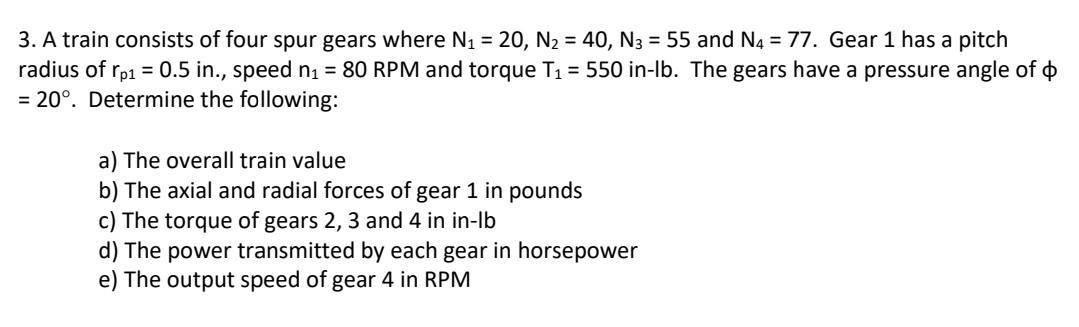 Solved 3. A train consists of four spur gears where | Chegg.com