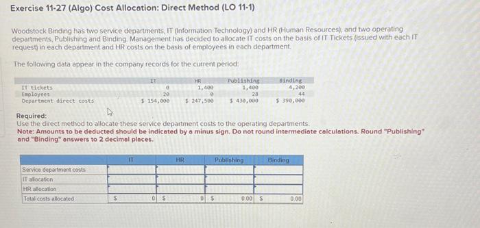 Solved Exercise 11-27 (Algo) Cost Allocation: Direct Method | Chegg.com