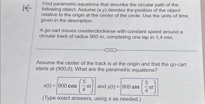 Find parametric equations that describe the circular | Chegg.com