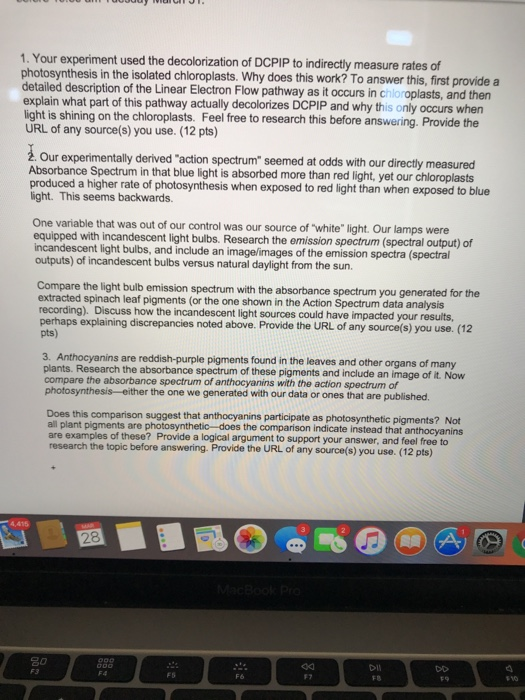 Solved 1. Your experiment used the decolorization of DCPIP | Chegg.com