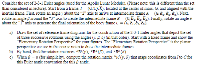 Consider the set of 2-3-1 ﻿Euler angles (used for the | Chegg.com