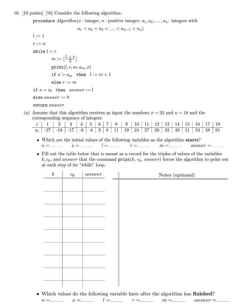 Solved 10. [10 points] [10] Consider the following | Chegg.com