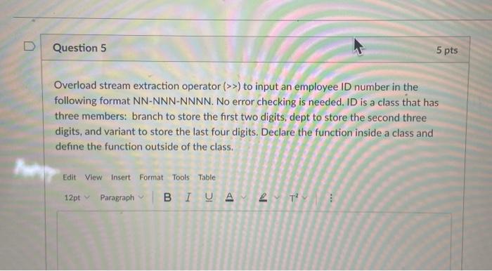 Solved Overload stream extraction operator (>>) to input an | Chegg.com
