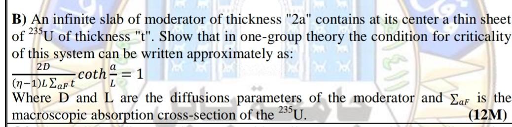 Solved B) An infinite slab of moderator of thickness "2a" | Chegg.com