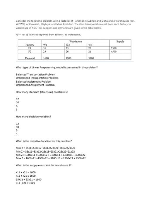 Solved Consider the following problem with 2 factories (F1 | Chegg.com