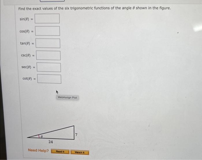 [solved] Find The Exact Values Of The Six Trigonometric Fu