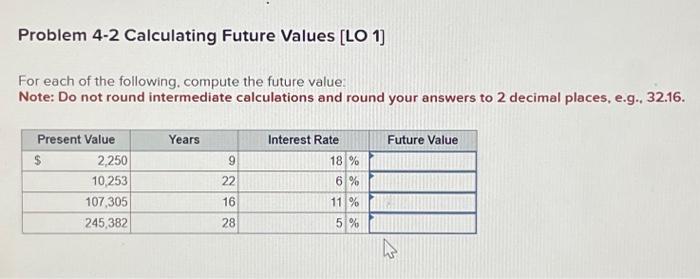 Solved Problem 4-2 Calculating Future Values [LO 1] For each | Chegg.com