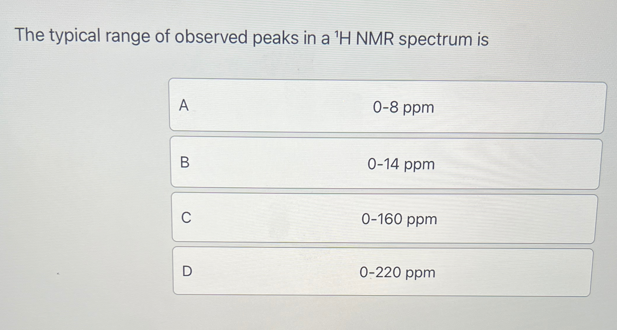 Solved The typical range of observed peaks in a ?1H ﻿NMR | Chegg.com