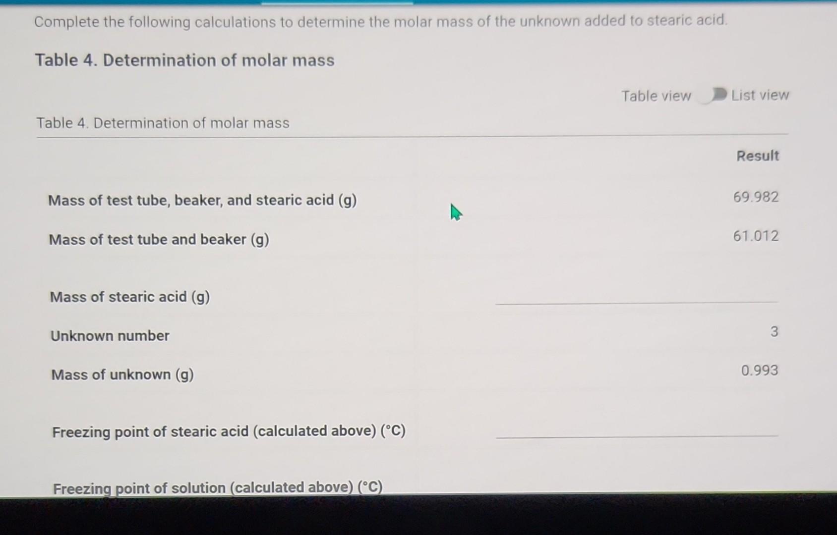 Solved Table 3. Freezing point determination Final time to | Chegg.com