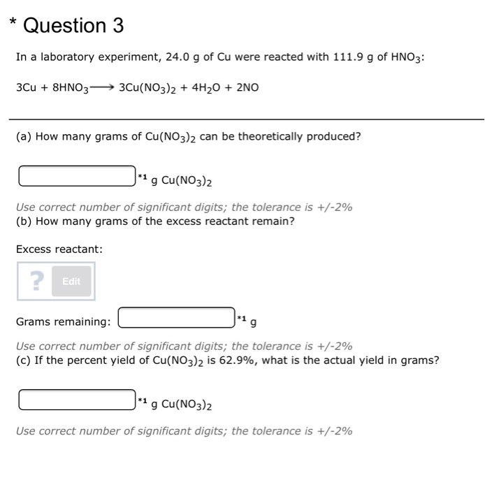 Solved * Question 3 In a laboratory experiment, 24.0 g of Cu | Chegg.com