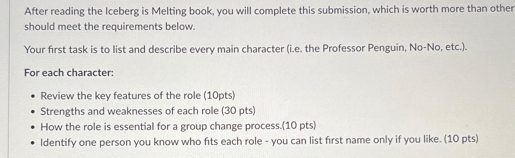 Solved After reading the Iceberg is Melting book, you will | Chegg.com