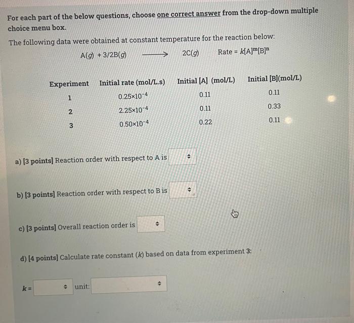 Solved For each part of the below questions, choose one | Chegg.com