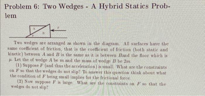 Solved Problem 6: Two Wedges - A Hybrid Statics Prob- lem | Chegg.com