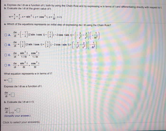 Solved a. Express dw/dt as a function of t, both by using | Chegg.com