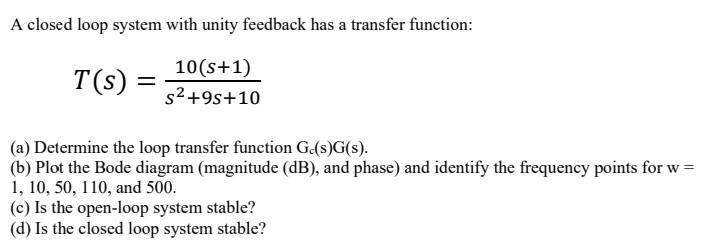 Solved A closed loop system with unity feedback has a | Chegg.com