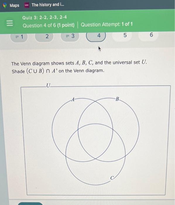 Solved The Venn diagram shows sets A,B,C, and the universal | Chegg.com