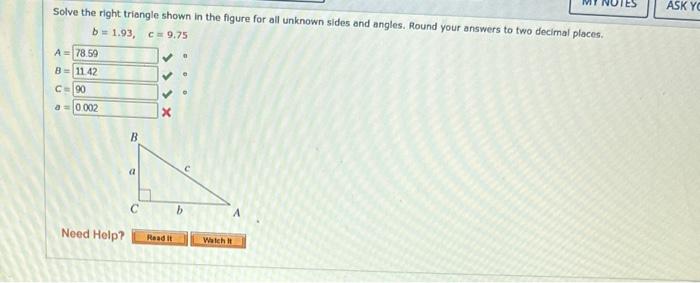 Solved Solve the right triengle shown in the figure for all | Chegg.com