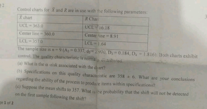 Solved Control charts for x‾ ﻿and R ﻿are in use with the | Chegg.com