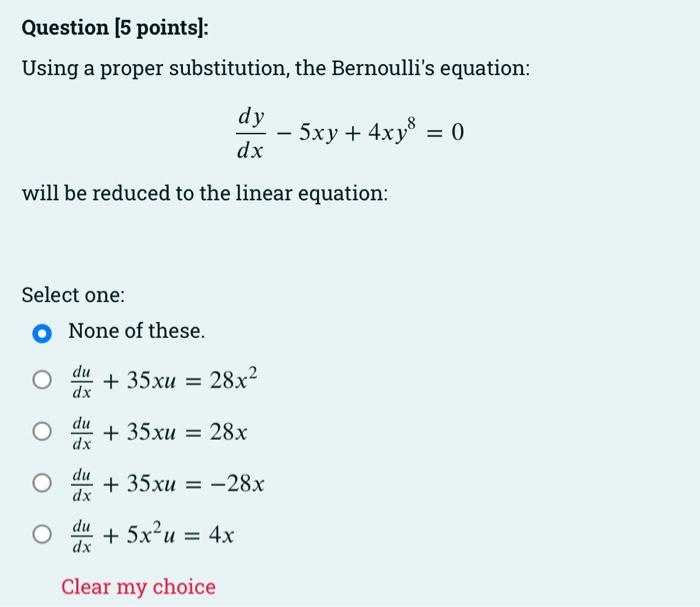 Solved Question [5 points]: Using a proper substitution, the | Chegg.com