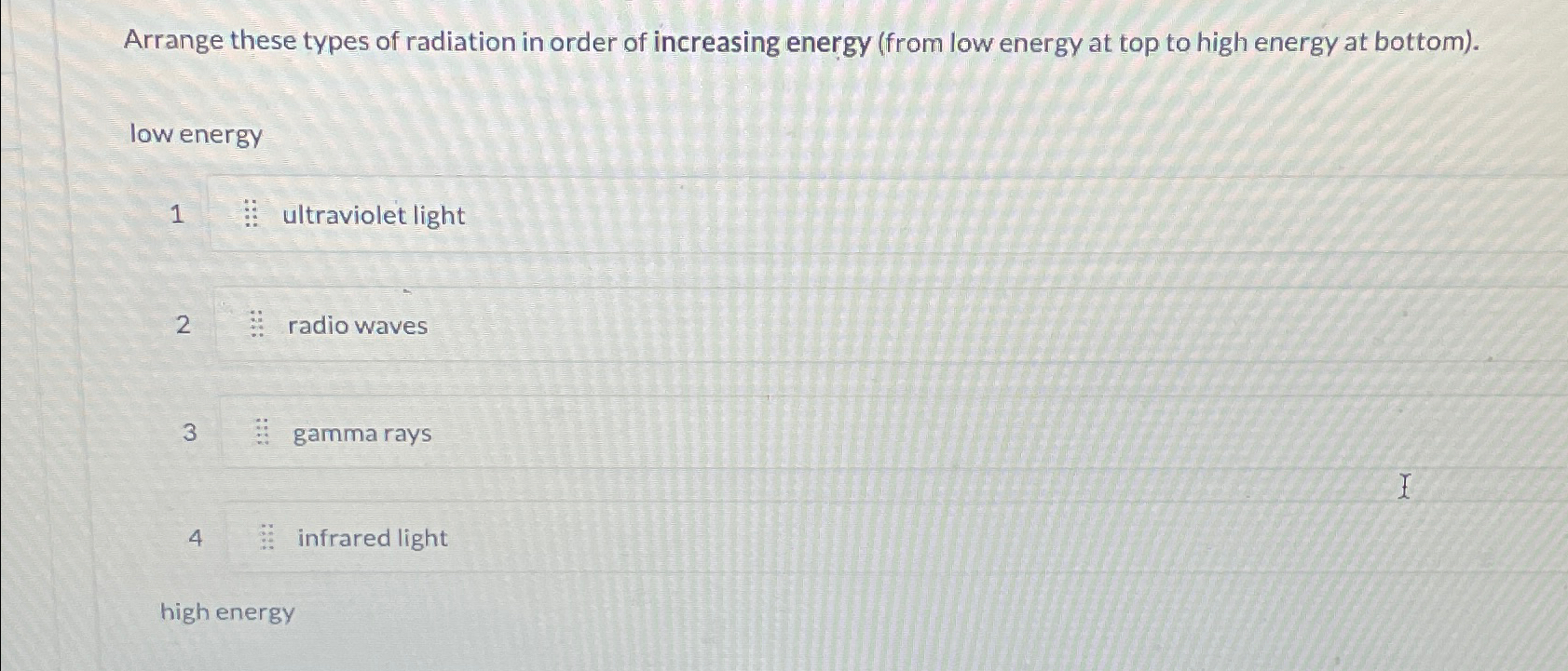 Arrange these types of radiation in order of | Chegg.com