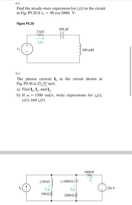 Solved Q 2. Find the steady-state expression for i(t) in the | Chegg.com