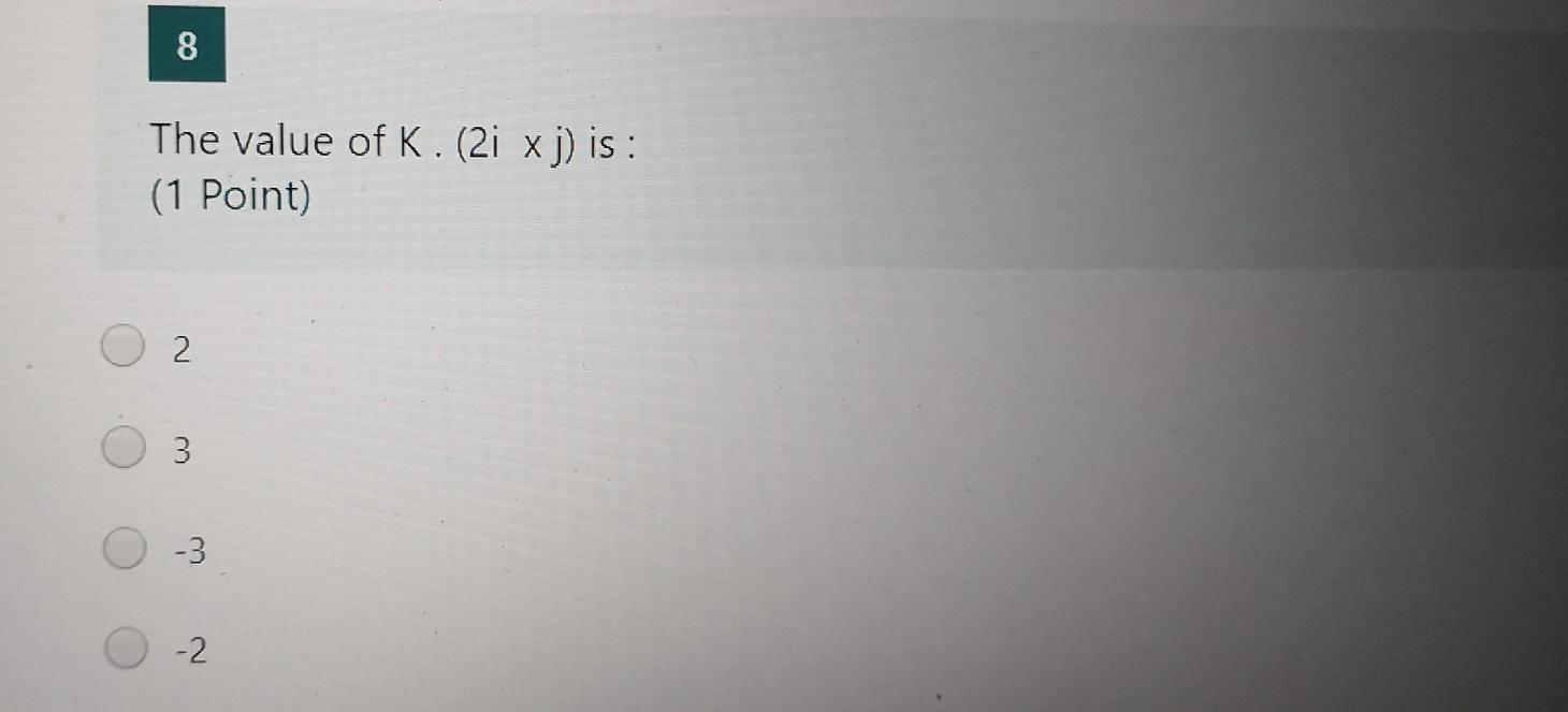 Solved 8 The value of K. (2i xj) is : (1 Point) 2 3 -3 -2 | Chegg.com