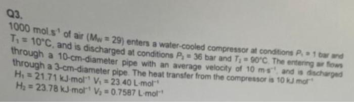 Solved Q3. 1000 mol.s −1 of air (MW=29) enters a | Chegg.com